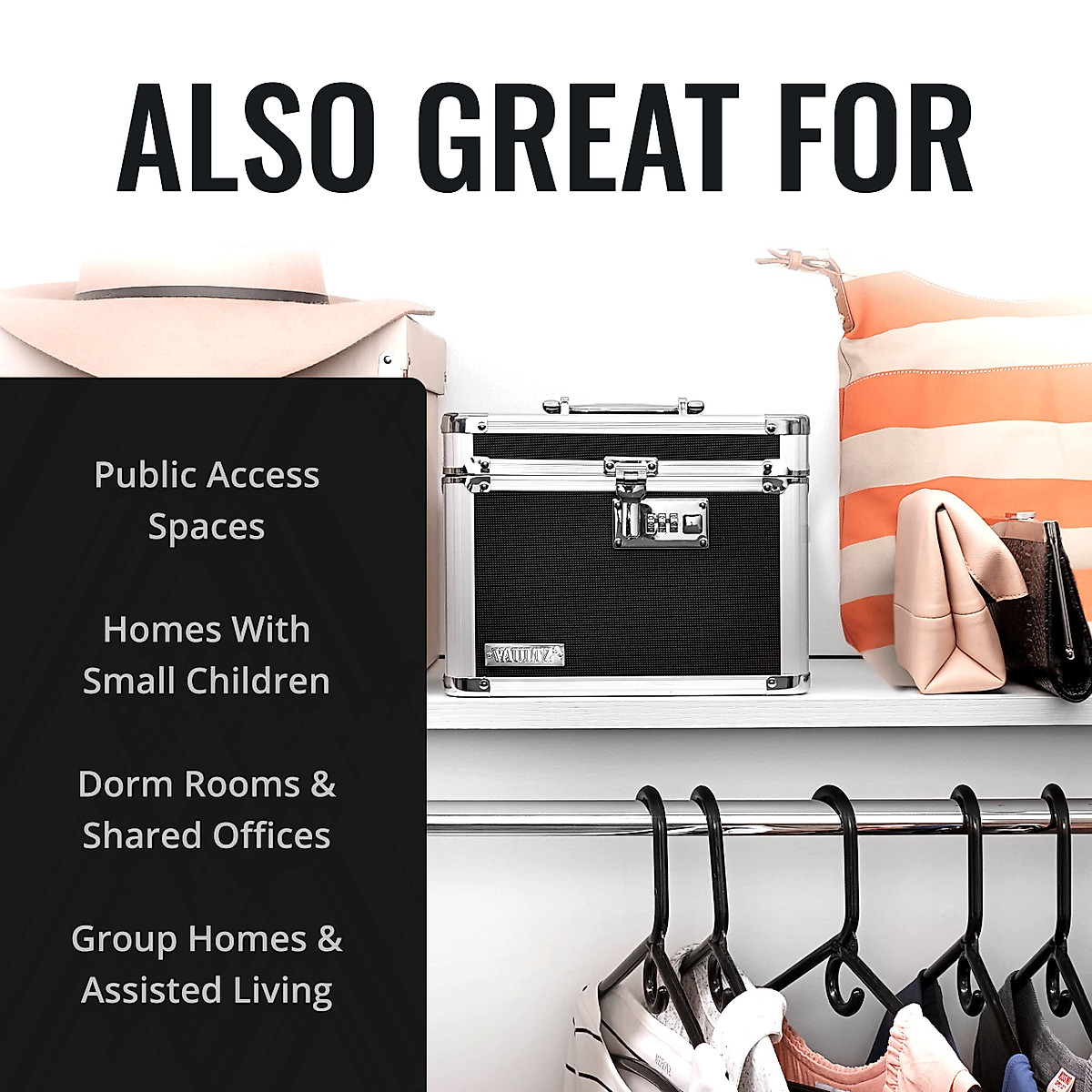 Vaultz Combination Lock Box - Pack of 1 - 10 x 7.25 x 7.75 Inch Standard Safe with Key and Combo Lock for Important Documents, Medicine & Money - BLACK