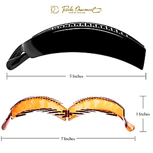 RC ROCHE ORNAMENT 6 Pcs Womens Premium Plastic Interlocking Teeth Bold Jumbo French Banana Hair Clip For Thick Hair No Slip Ponytail Maker Fashion Accessory Clamps, Large Clear Brown and Black