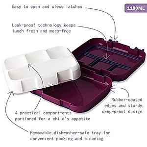 Leak-Proof Bento-Style Lunch Box for Kids, Removable Divider for 4 Compartments - Perfect for Ages 5 to 9, Microwave/Dishwasher Safe, BPA-Free & Sustainable (purplish red)