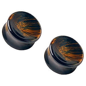 Pierced Owl Natural Concave Dark Tiger Eye Stone Double Flared Saddle fit Plugs, Sold as a Pair (12mm (1/2"))
