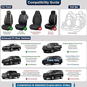 OASIS AUTO Z Car Seat Covers Accessories 2 Piece Front Premium PU Leather Cushion Protector Universal Fit for Most Cars SUV Pick-up Truck, Automotive Vehicle Auto Interior Décor (OS-003 Black)