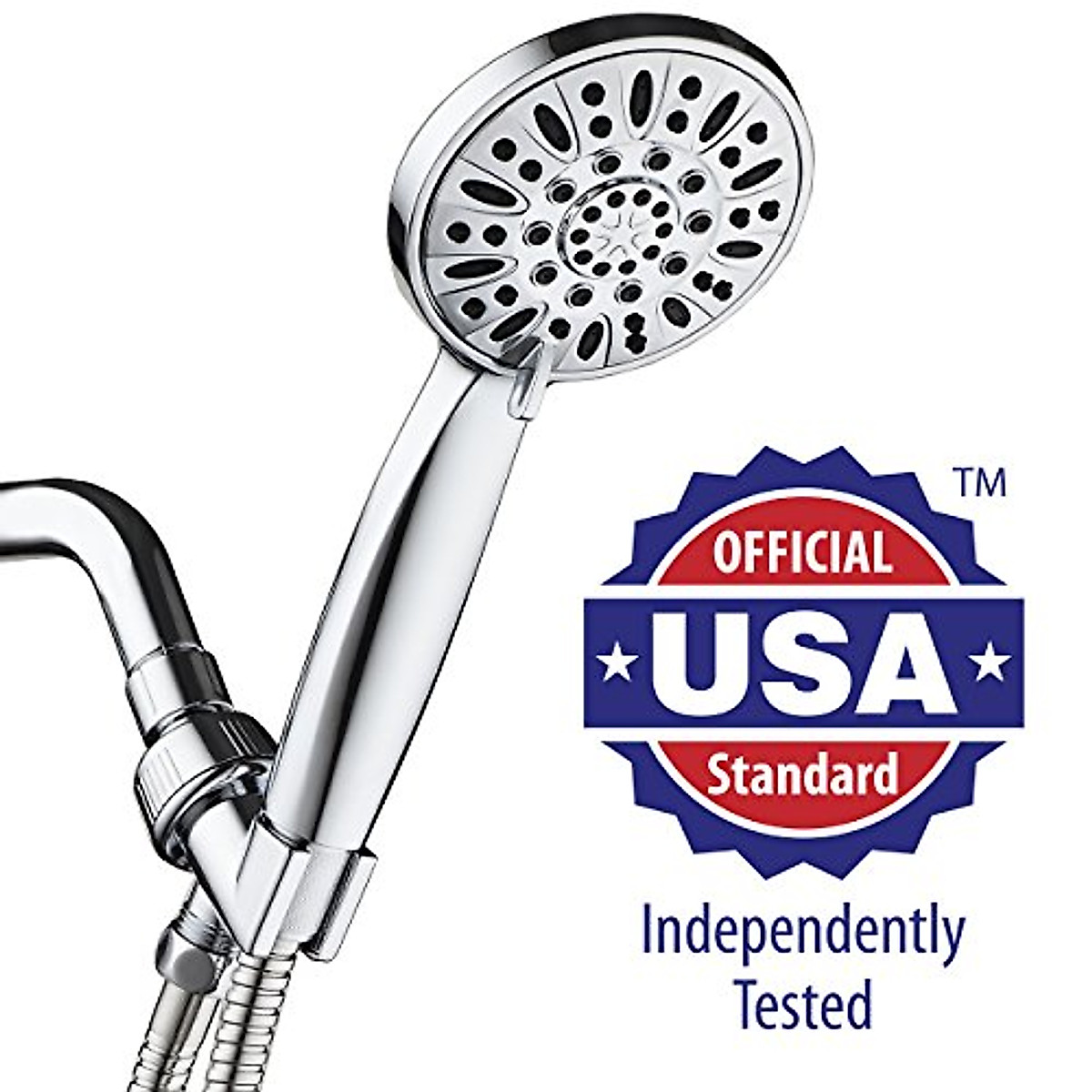 AquaDance 3316 High Pressure 6-Setting 4" Chrome Face Hand Held Head with Hose for The Ultimate Shower Experience Officially Independently Tested to Meet Strict US Quality & Performance Standards