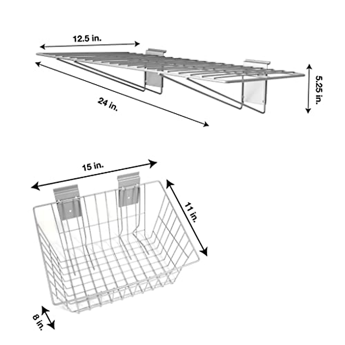 Crownwall Steel Shelf and Basket Organizer Value Kit with 5 Heavy Duty Shelves and Baskets for Storage and Organization, Compatible Slatwall
