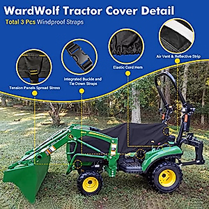 WardWolf Tractor Cover Waterproof Heavy Duty 600D Compact Utility Tractor Cowling Cover Compatible with Kubota, John Deere, Mahindra, Bobcat(Black)