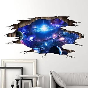 SENGTER Outer Space Decor 3D Wallpaper Ceiling Stars Planet Galaxy Decor Wall Mural Waterproof Removable Kids Wall Decals Posters for Boys Room Living Room Wall Decor Sticker Cool Room Decor
