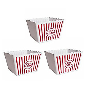 Novelty Place Plastic Red & White Striped Classic Popcorn Containers for Movie Night - 8" Square x 7" Deep (1 Pack)