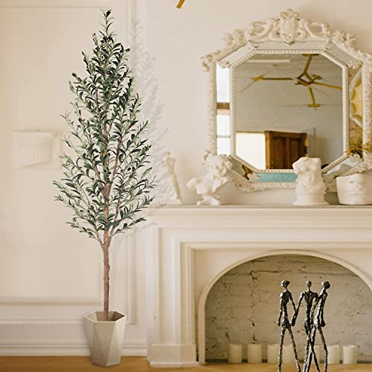 OXLLXO 7ft Artificial Olive Tree (82in) Tall Fake Potted Olive Silk Tree with Planter Large Faux Olive Branches and Fruits Artificial Tree for Office Living Room Home Floor Decor (Indoor/Outdoor)