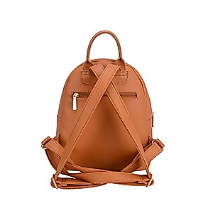 DAVID JONES Paris Women Fashion Rucksack Plain Solid Color Backpack - Cognac