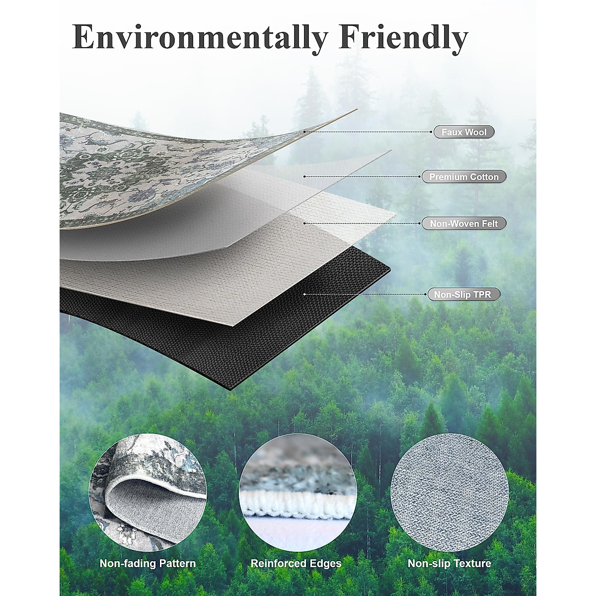 Roseek Door Mat 2x3 Rug, Small Boho Area Rug for Living Room, Machine Washable Kitchen Rugs Non-Slip, Entry Mat Indoor Low Pile Throw Floral Rugs Grey Carpet for Bedroom, Entryway, Hallways