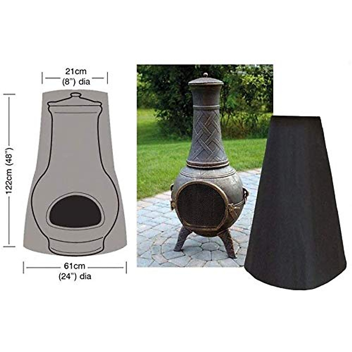 DANCHENG Classic Classic Chiminea Accessories Water-Resistant 8"X24"X48"inches Inches Brown Chiminea Cover Fire Pit Heater Cover，Outdoor Garden Heater Cover
