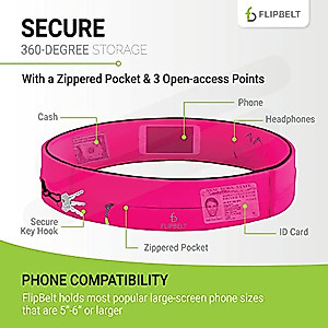 FlipBelt Running & Fitness Workout Belt, Hot Pink, X-Small