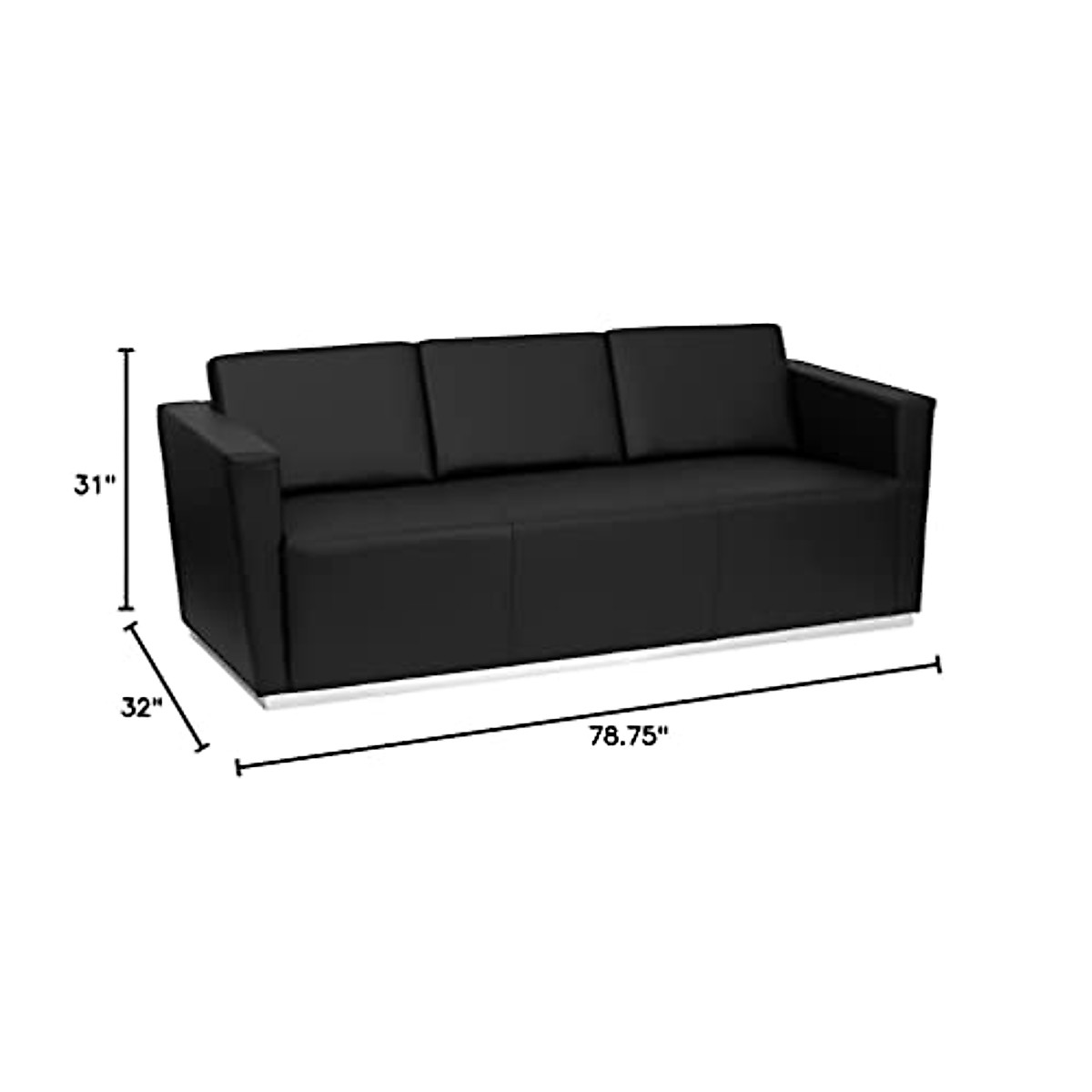 Flash Furniture HERCULES Trinity Series Contemporary Black LeatherSoft Sofa with Stainless Steel Base