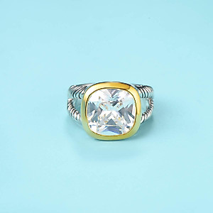 UNY Jewel Twisted Cable Wire Two Tone Cusion Cut CZ Statement Ring Designer Inspired Fashion Love Antique Women Jewelry Gift (Black, 7)