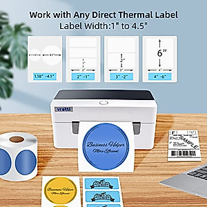VRETTI Bluetooth Thermal Label Printer with Pack of 250 4x6 Per Fan-fold Labels for Small Business & Shipping Packages