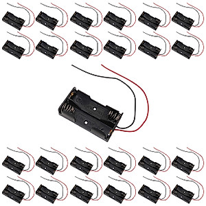 EX ELECTRONIX EXPRESS 25 Pack AA 2 Battery Holder with Wire Leads, Holds Two AA Batteries, 2.3" x 1.3" x 0.5", Black Lightweight Plastic