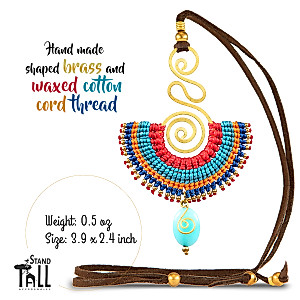 Boho Hippie Necklace for Women, Ethnic Gold Necklace, Handmade with Natural Crystal, Adjustable Length, Pendant Necklace, Aesthetic Jewelry, Women Gift (Red Blue Yellow Navy Blue)