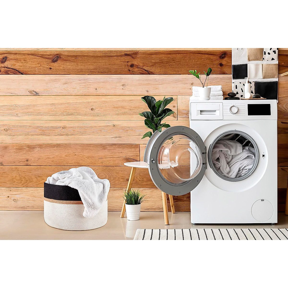 CuddleHaus | Modern Boho Basket | Living Room Blanket Storage Holder | Nursery Laundry Baskets | Baby and Kids Room Toy Organization | Woven Cotton Rope Bathroom Towel Basket