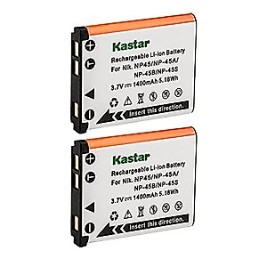 Kastar 2 Pack Battery for Fujifilm NP-45 NP-45A NP-45B and Fuji FinePix J10 J12 J15 J15fd J20 J25 J26 J27 J30 J35 J38 J40 J100 J110W J120 J150W J210 J250 JV100 JV105 JV150 JV155 JV160 JV200JX205 JX250