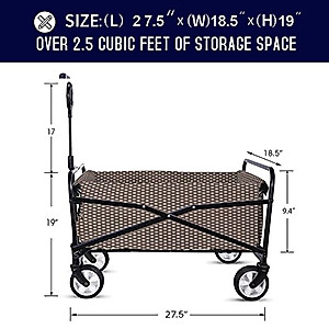 Collapsible Wagon Cart Tile White Polka dots on Brown Foldable Utility Wagon Large Capacity Garden Cart with Push Bar for Beach Camp Outdoor Shopping