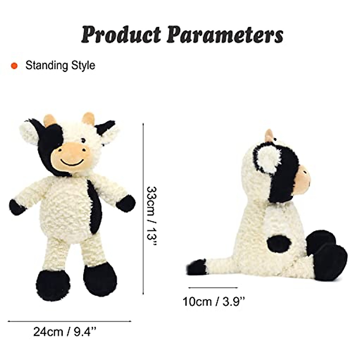 HWD 13'' Soft Cow Plush Dolls Stuffed Animals Toys Gifts for Kids, Toddler, Birthday, Valentines, Christmas (Standing)