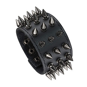 Manfnee Spike Rivet Studded Wristband Leather Punk Gothic Biker Wide Cuff Belt Bracelet Bangle