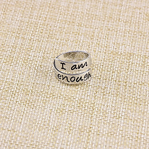 Yiyang I am enough Inspirational Silver Rings for Women Adjustable Engraved Encouragement Statement Stainless Steel Plating Jewelry Gift for Friends