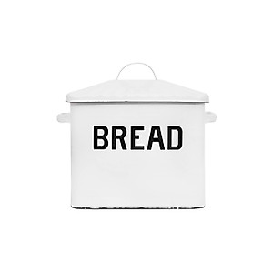 Creative Co-Op Farmhouse Enameled Metal Bread Box with "Bread" Message, White