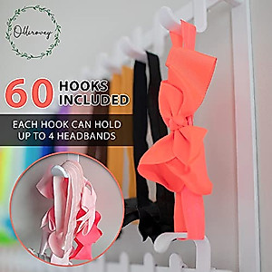 Ollirovey Metal 60 Hook 3ft Wide Headband Display and Headband Organizer for Girls Hair Bows Holds up to 240+ Hair Accessories 4 per Hook - Hooks Adjustable - Wall Mounted