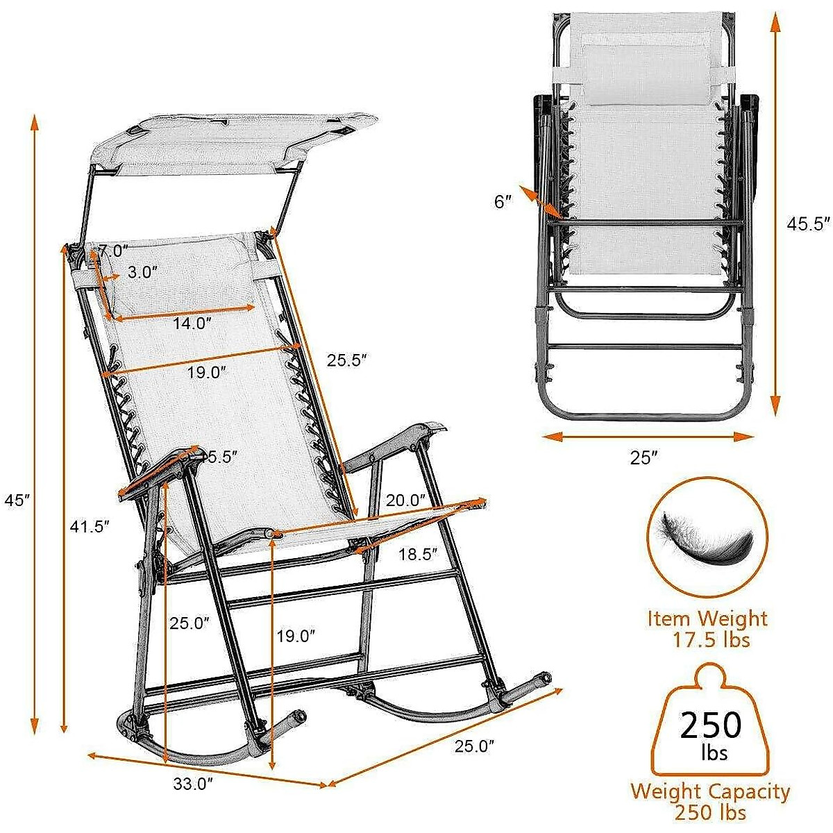 LHJA Folding Rocking Chair Rocker Porch Zero Gravity Furniture W/Canopy Light Blue Chair Rocking Chair Rocker Chair Rocker Camp Chair Rocker Recliner Rocking Camp Chair Rocking Chairs