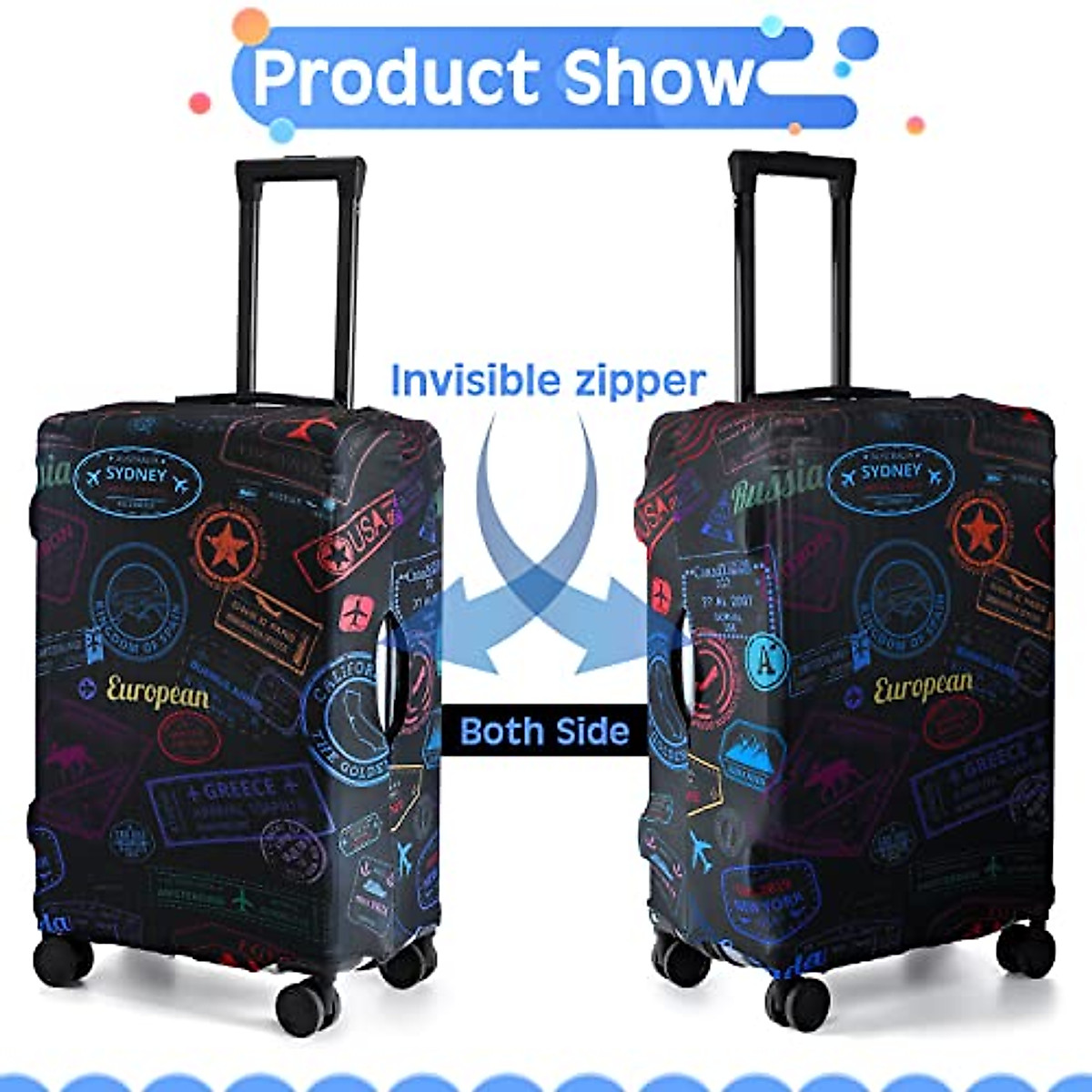 Sherr 3 Pieces Travel Luggage Cover Suitcase Protector Anti Scratch Suitcase Cover Washable Baggage Covers (Vinatge Theme, Larger Size)