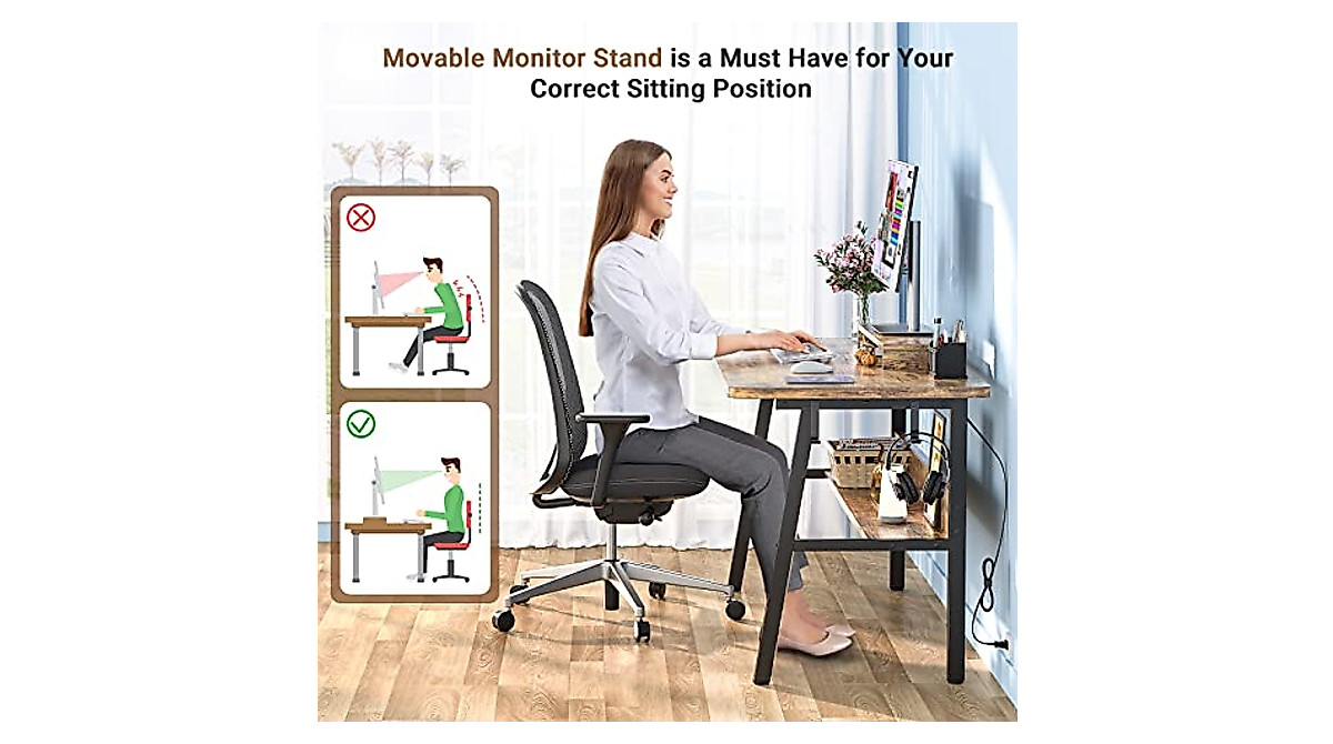 Ergonomic Computer Desk with Adjustable Monitor Stand