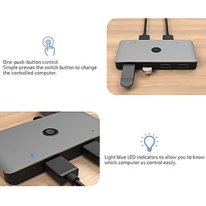 Cateck USB 3.0 Aluminum Sharing Switch Selector 4 Port 2 Computers Peripheral Switcher Adapter Hub for PC, Printer, Scanner, Mouse, Keyboard with One Button Swapping and 2 Pack USB 3.0 Male Cable