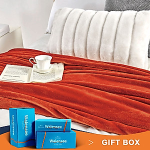 Walensee Fleece Blanket Plush Throw Fuzzy Lightweight (Throw Size 50x60 Orange) Super Soft Microfiber Flannel Blankets for Couch, Bed, Sofa Ultra Luxurious Warm and Cozy for All Seasons