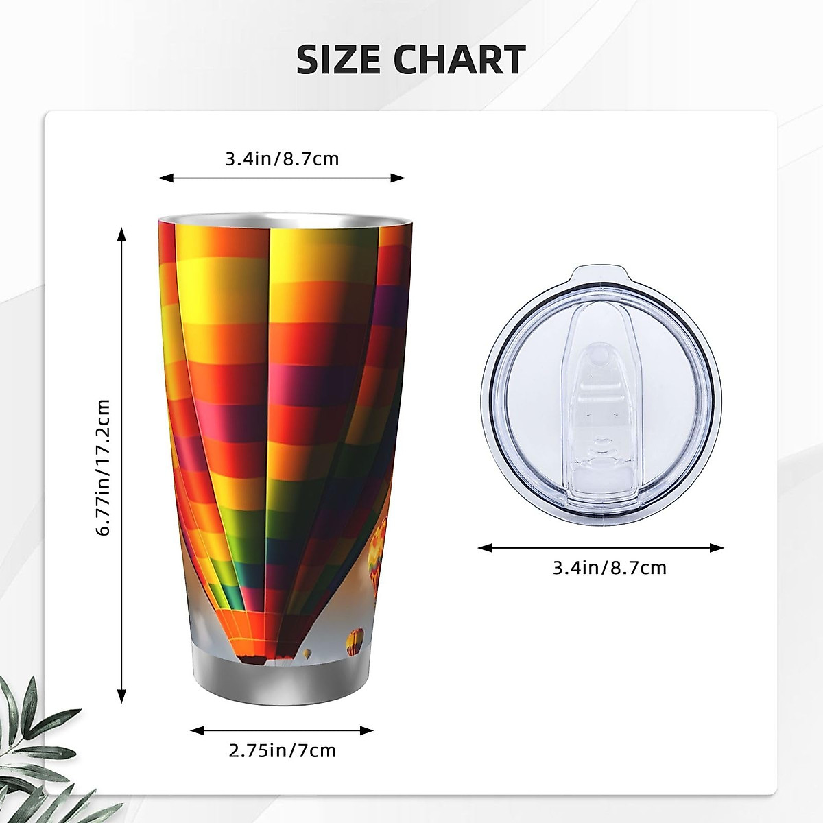 GDSHJKLW Hot Air Balloons Tumbler With Lid And Straw 20oz Stainless Steel Leakproof Travel Coffee Mug Double Wall Insulated Cup Gifts For Women Home Office