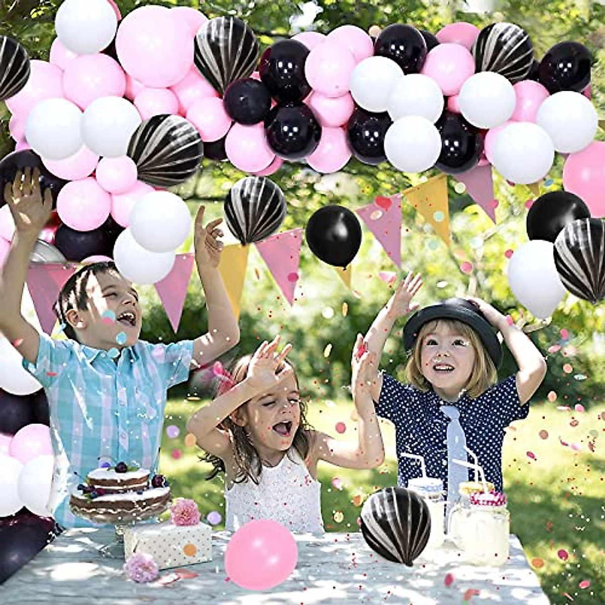 Balloons Black and Pink, 60 Packs 12 Inch Pink Black White Latex Balloon with Agate Balloon Silver Confetti Balloons for Girls Birthday Party Baby Shower Bridal Shower Wedding