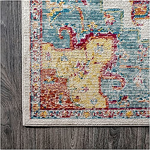 JONATHAN Y CAV100A-3 Zafra Vintage Medallion Indoor Area-Rug Bohemian Floral Rustic Easy-Cleaning High Traffic Bedroom Kitchen Living Room Non Shedding, 3 ft x 5 ft, Coral/Blue/Multi