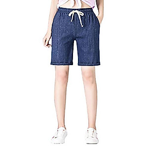 Vcansion Women's Casual Cotton Elastic Waist Knee Length Loose Comfy Beach Shorts with Drawstring Khaki US 4-6/Asian XL