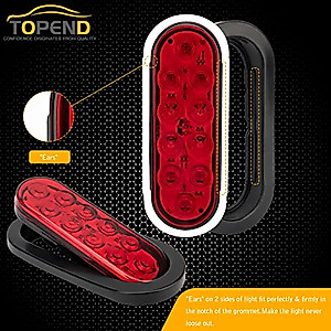 TOPEND 6 Inch Red Oval Led Trailer Tail Light 4PCS for RV Truck Jeep - Stop/Turn/Tail Light Marine Waterproof - Including 3-pin Water Tight Plug DOT/SAE with Wires and Grommet
