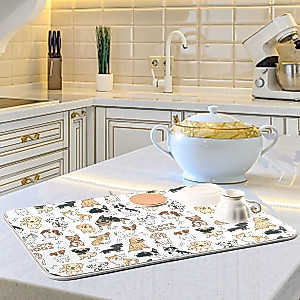 xigua Dog Dish Drying Mat for Kitchen Counter,Texture Ultra Absorbent Reversible Microfiber Dishes Drying Rack Pad Heat-resistant Mats 16x18in