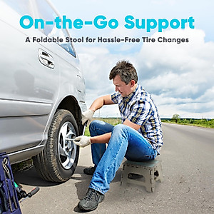 BLACK+DECKER 9'' Folding Step Stool, Foldable Collapsible Step Stools for Adults Holds Up to 330 lbs, Compact Non-Slip Surface with Carry Handle for Kitchen, Bedroom, Garden, Bathroom, Gray/Teal