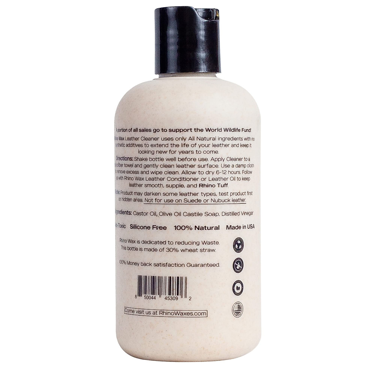 Rhino Wax - Leather Cleaner (8 oz) - Premium Leather Cleaner for Furniture, Handbags, Shoes, Boot and Car Seat Cleaner - Apply Before Using Leather Oil or Conditioner - 100% Natural