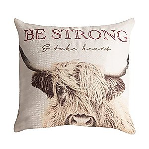 Highland Ranch Cow Be Strong and Take Heart Embroidered Pillow