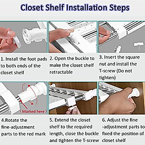 LIYIVNAA Expandable Closet Shelf Clothes Storage Rack Tension Rod Heavy Duty Cabinets Organizer DIY Wardrobe Hanger Divider Separator Holder - White