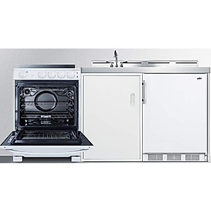 Summit Appliance ACK72ELSTW 72" Wide All-in-One Kitchenette with Electric Range, Refrigerator-freezer Included, Cutlery Bin, Storage Compartment