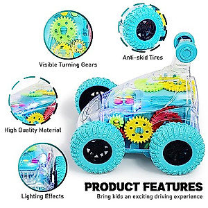 GEERAY Toy Cars for Boys 4-6, Remote Control Car for Toddlers 1-3, RC Stunt Car Toys for Kids, 4WD 360°Rotating Toddlers RC Car with Cool Headlights