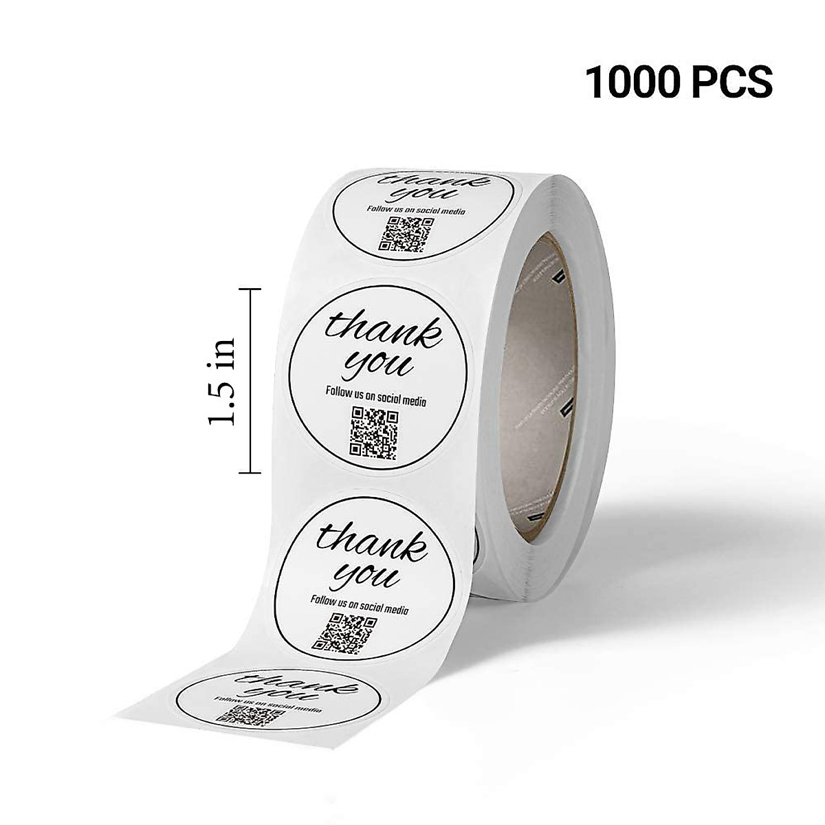DISONTAG 1.5",1000 pcs Thank You QR Stickers Roll,for Small Business,Guide Customers to Social Media,White