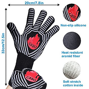 GBBO BBQ Gloves 1472°F Heat Resistant Oven Gloves, Food Grade Premium Non-Slip Silicone Oven Mitts Cooking Gloves for Home Kitchen, Grill Gloves for Barbecue, Cooking, Baking, Welding,Cutting
