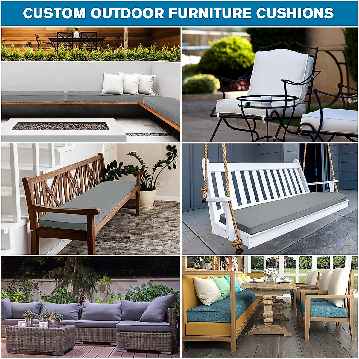 ROMTZD Customize Bench Cushion, Chair Pad Cushions for Bay Window Patio Furniture Long Stool Cushion, Piping Structure Design, Personalization (Custom Size (with Piping), Black)