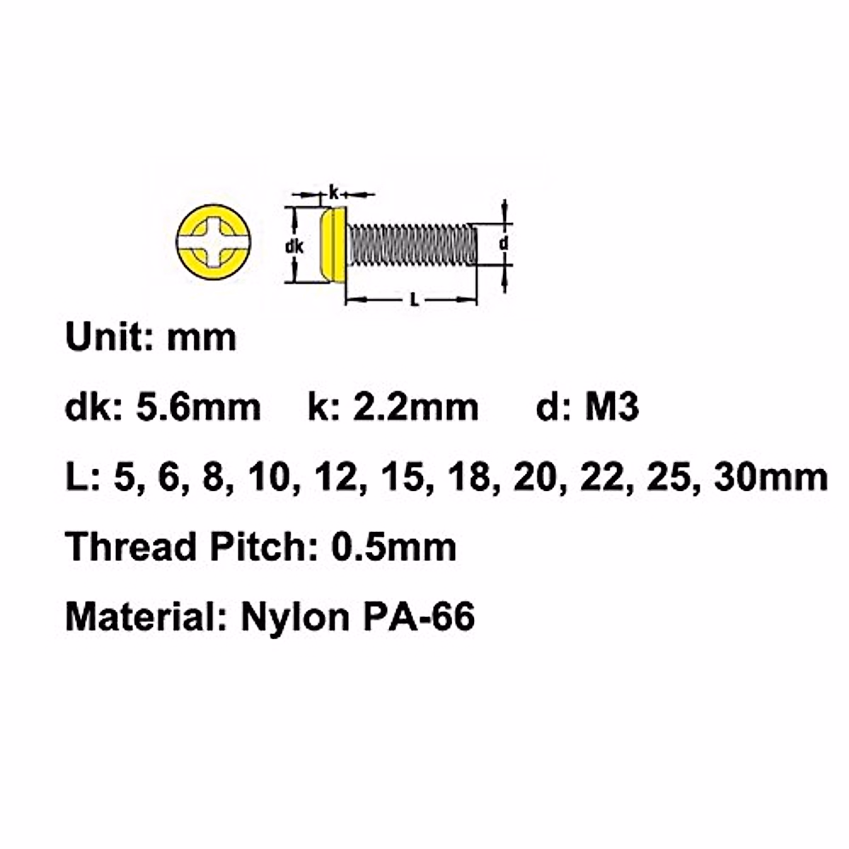 Electronics-Salon 100pcs M3 x 8mm Nylon Machine Screw, Black, Combination Phillips-Slotted Drive, Pan Head, Metric