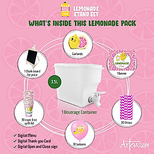 Lemonade Stand Supplies, Lemonade Stand Kit, Includes 3.5L Drink Dispenser, Lemonade Cups, Paper Straws, Garland, Latex Balloons, Board, Lemonade Banner (stand NOT included)